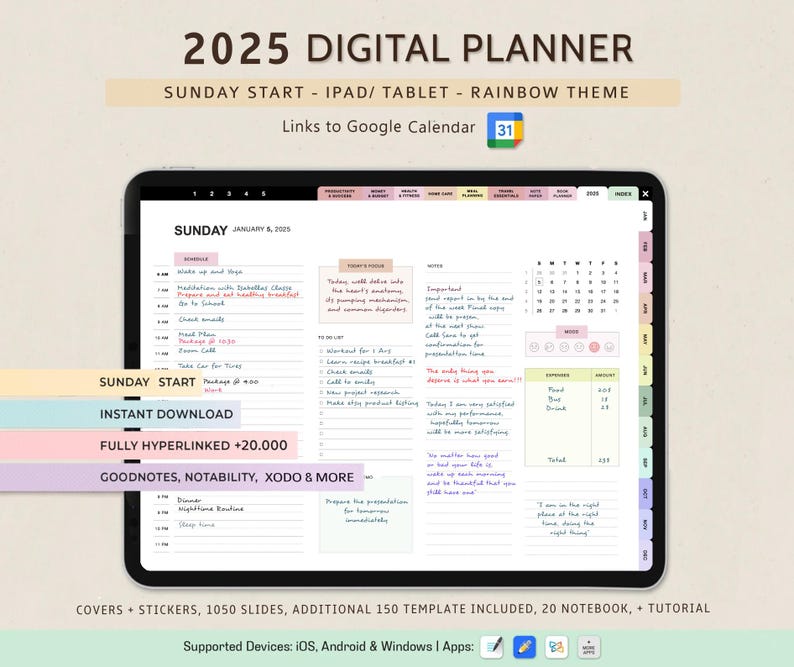 2025 Digital Planner: Rainbow Theme, Hyperlinked (digital Download) - Etsy