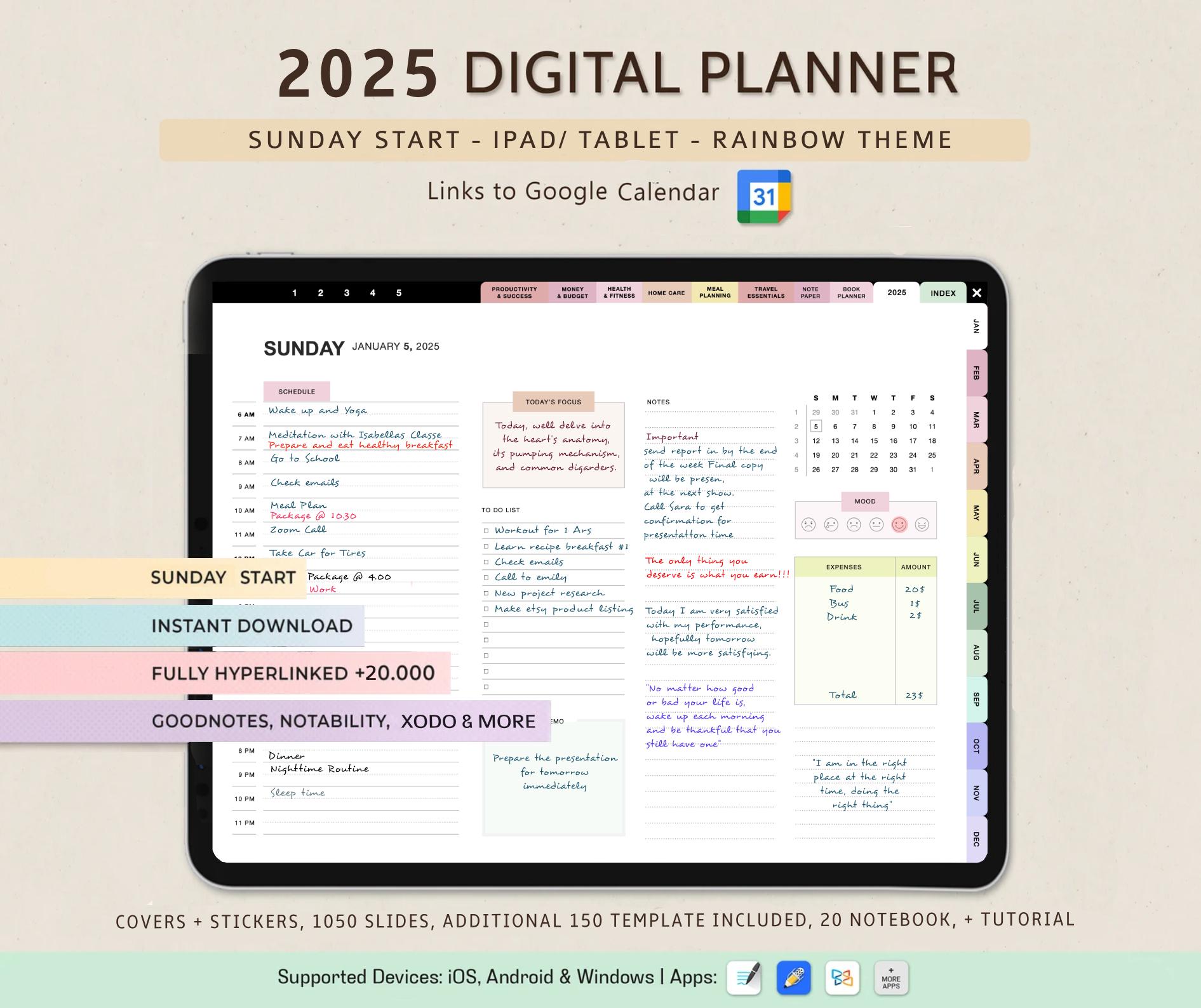 2025 Digital Planner: Rainbow Theme, Hyperlinked (digital Download) - Etsy