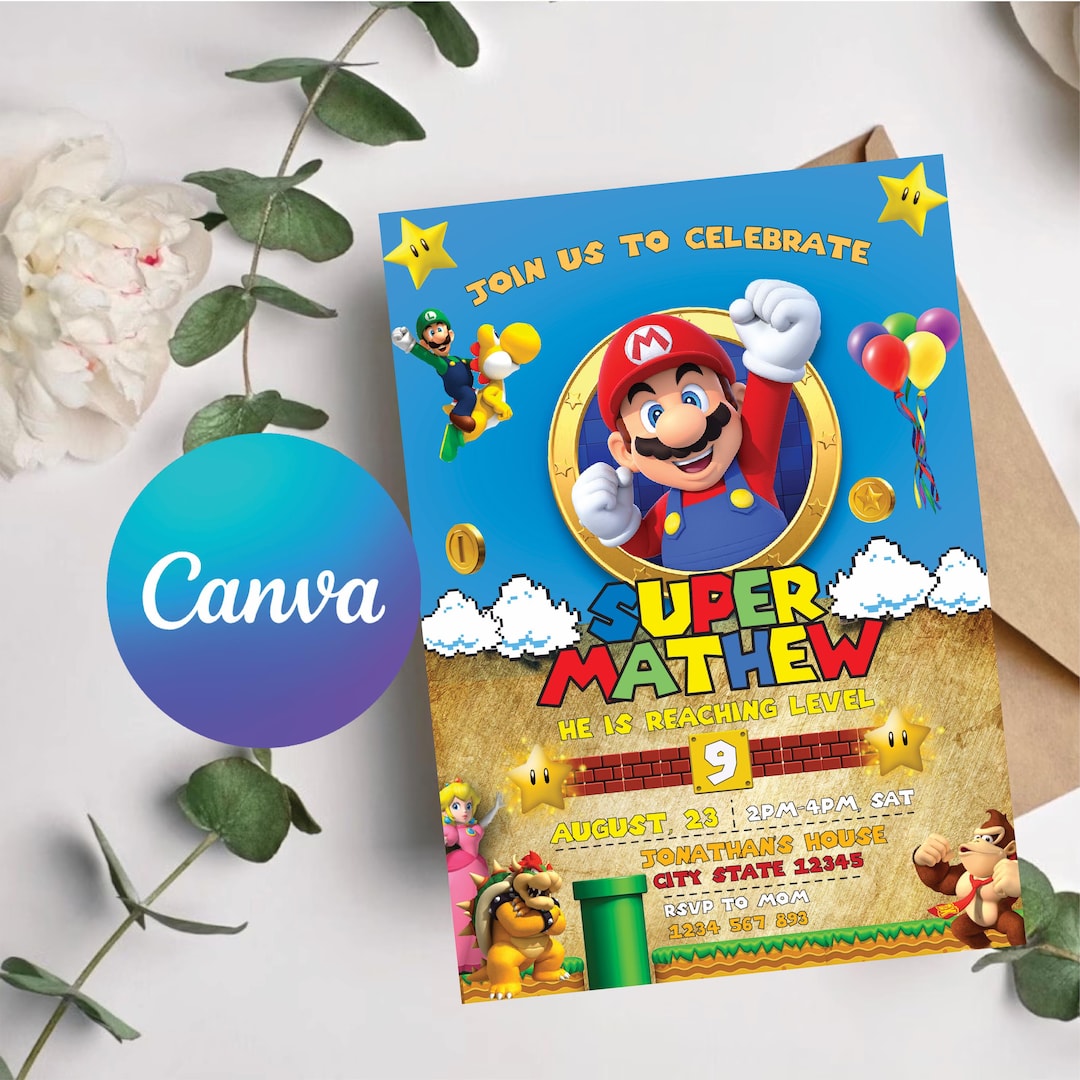 Mario Bros Invitation, Boy Invite, Super Mario Birthday Invitation ...