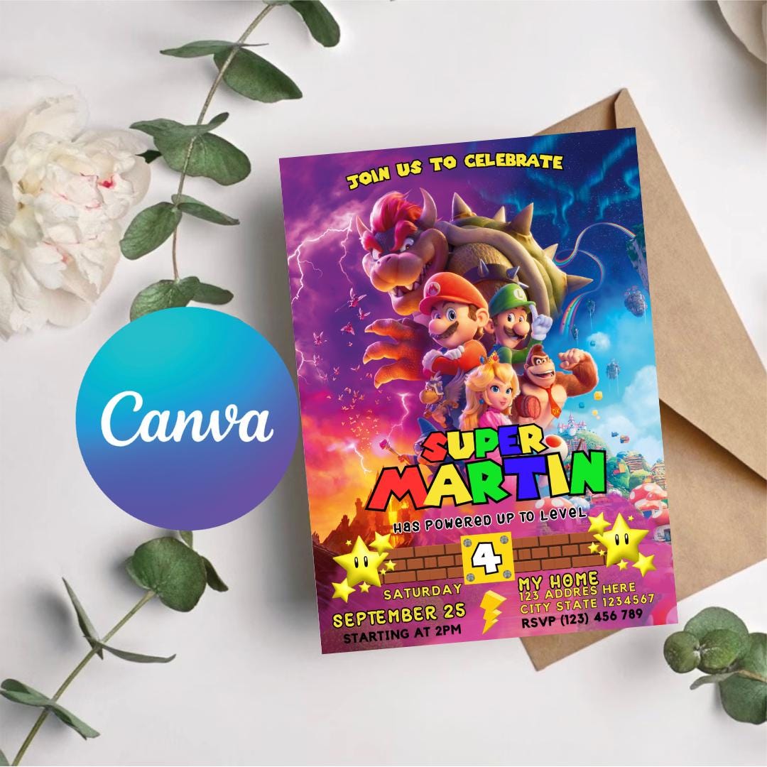 Super Mario Birthday Invitation: Editable Canva Template (digital File ...