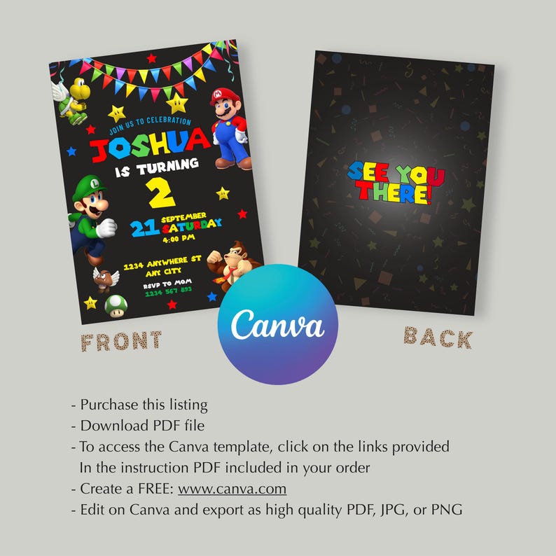 Super Mario Birthday Invitation: Editable Canva Template (digital) - Etsy