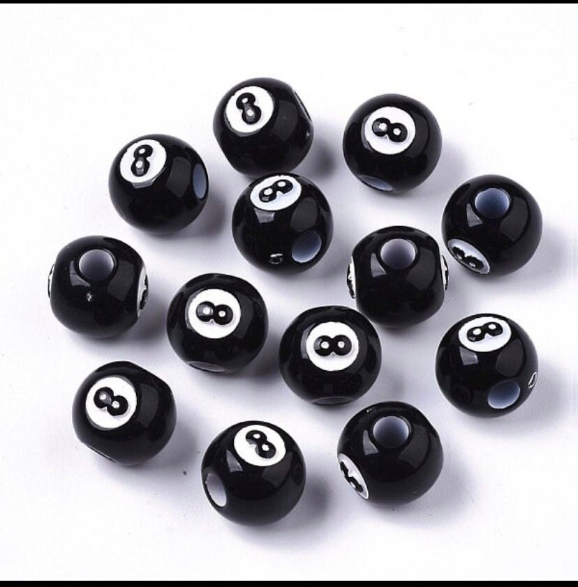 10pc 8 Ball Beads, Kandi Beads 12mm, 4mm Hole, Number 8 Bead, Acrylic ...