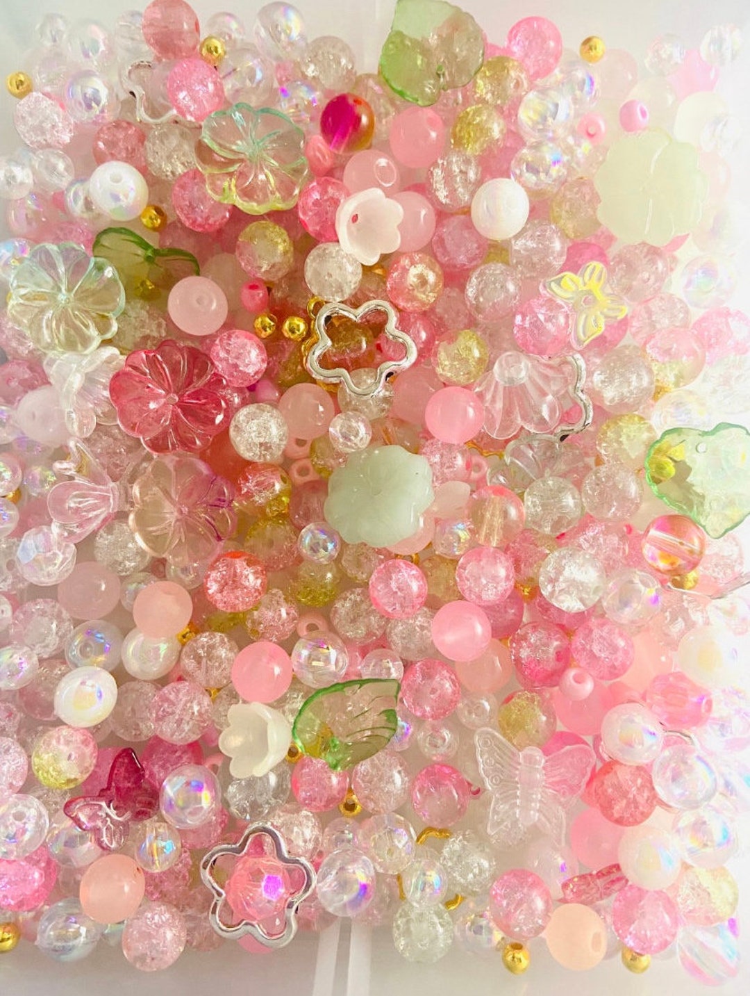 Glass Bead Mix-pink Fairy Garden, 2mm-18mm Pink Fairycore Glass Acrylic ...