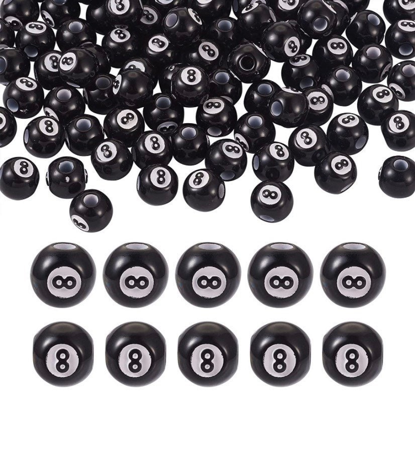 10pc 8 Ball Beads, Kandi Beads 12mm, 4mm Hole, Number 8 Bead, Acrylic ...