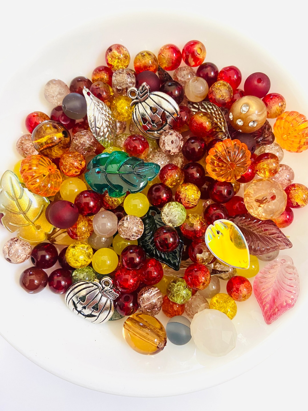 Glass Bead Mix-fall Themed, Aesthetic Orange Glass Bead Mix, Bead ...