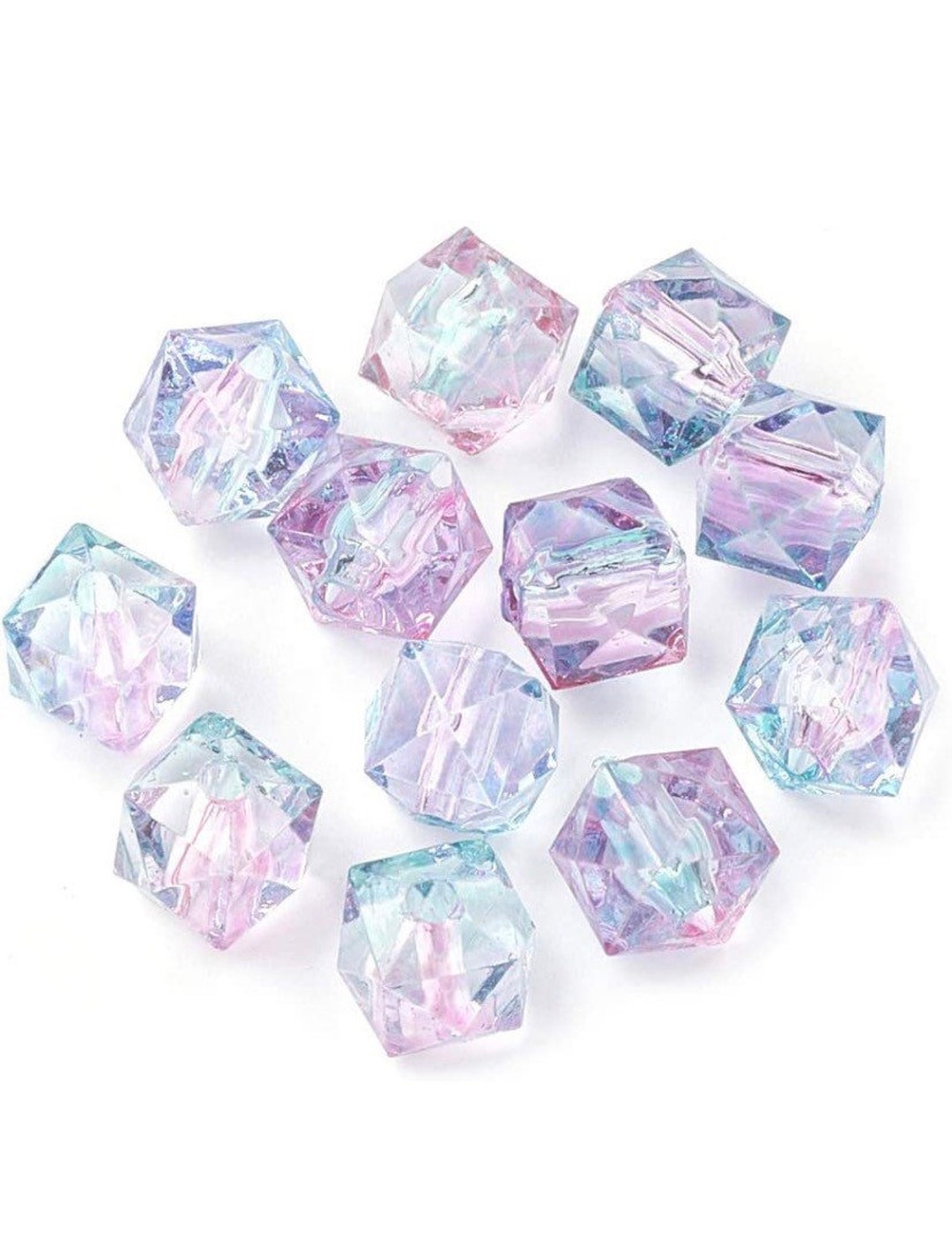 Acrylic Crystal Diamond Cube Beads Pink and Blue Polygon - Etsy