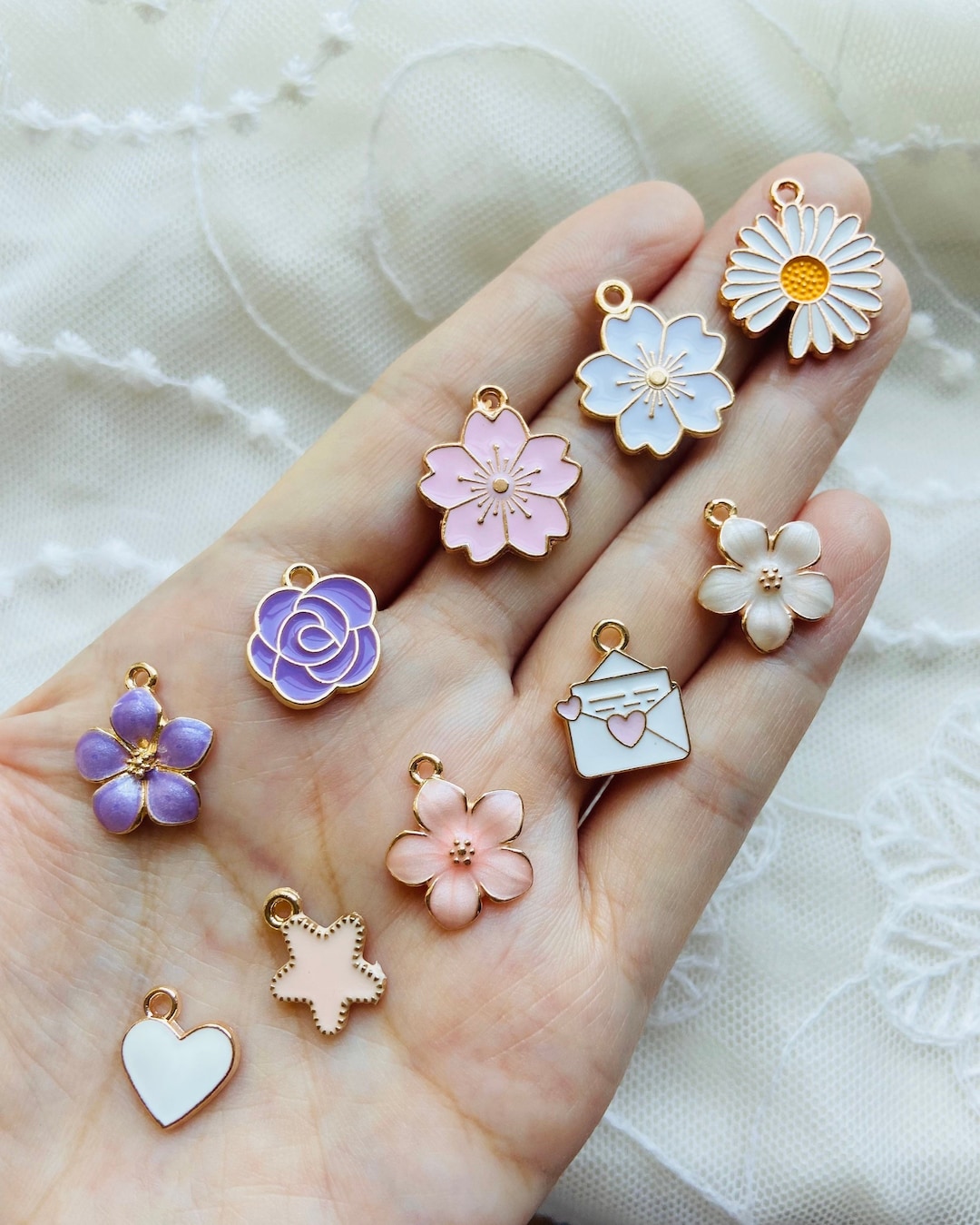 1/10pc Enamel Flower Charms, Daisy Sakura Charms, Heart Star Charm ...