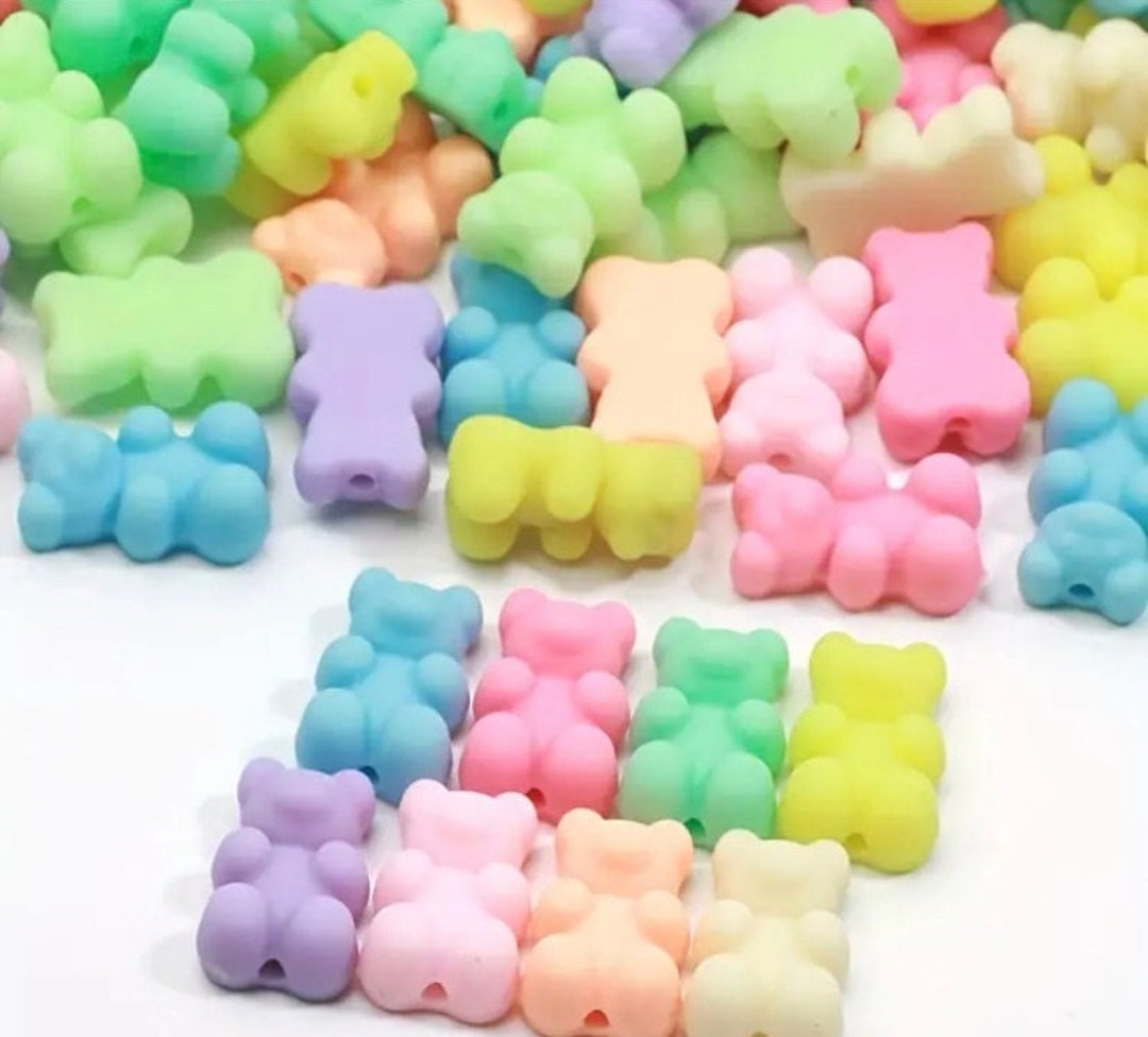 Pastel Gummy Bear Beads, 18mm Opaque Kandi Bear Beads, Fake Gummy Bear ...