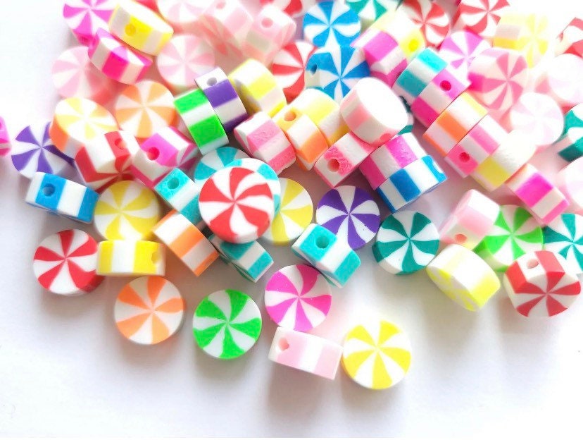 Peppermint Clay Candy Bead Swirl Polymer Clay Candy Bead Mix - Etsy