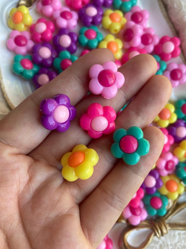 Two Tone Flower Beads Bright Color, 16mm Bright Color Opaque Flower ...