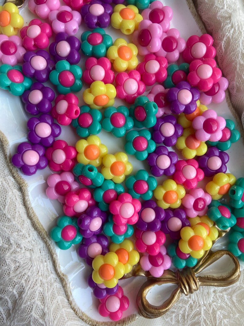 Two Tone Flower Beads Bright Color, 16mm Bright Color Opaque Flower ...