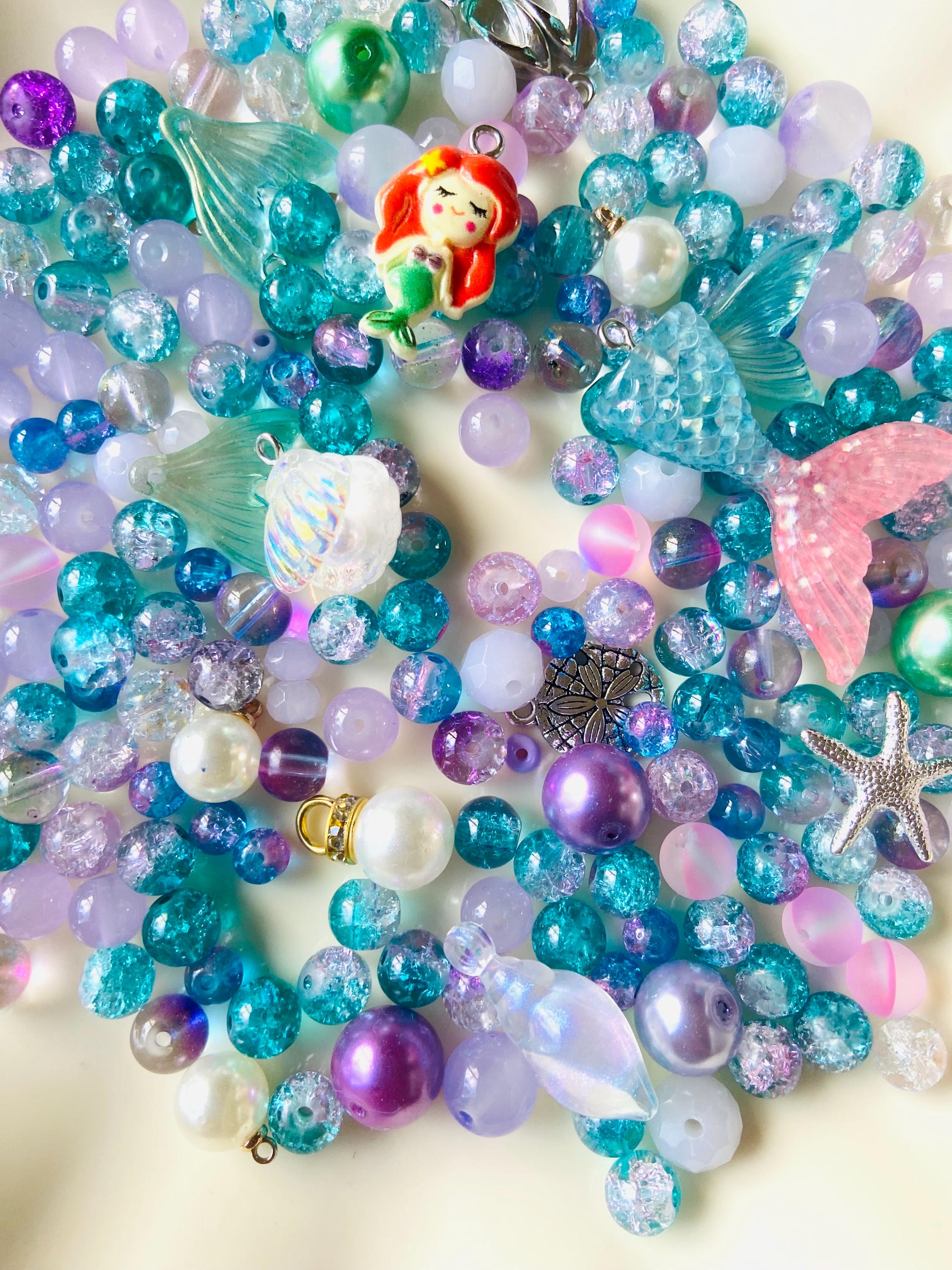 Mermaid Glass Bead Mix, Mermaid Theme Glass Beads, Mermaid Charms, Bead ...