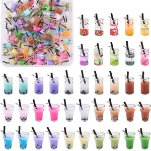 Miniature Fruit Tea Boba Charms, Mini Glass Bottle Resin Charms, Mini ...