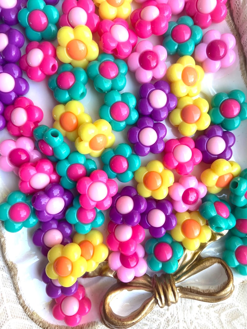 Two Tone Flower Beads Bright Color, 16mm Bright Color Opaque Flower ...