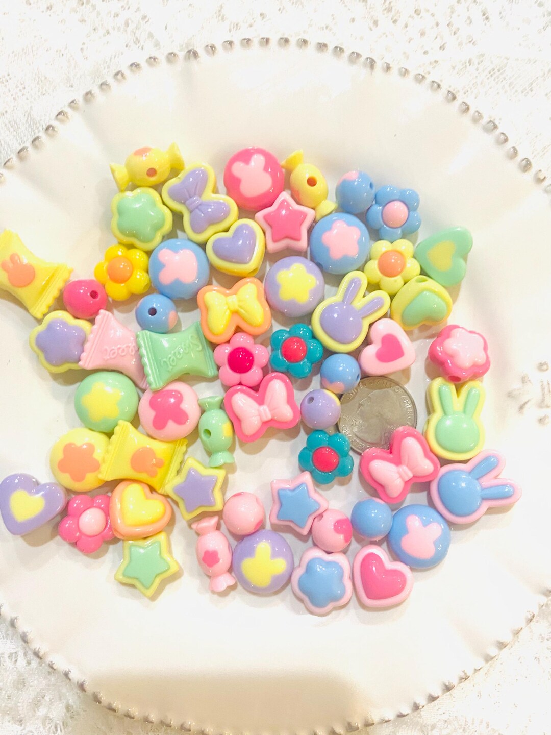 16mm Pastel Acrylic Two Tone Bead Mix, Bright Color Opaque Flower Beads ...