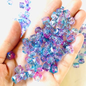 Acrylic Crystal Diamond Cube Beads, Pink and Blue Polygon Beads, Kandi ...