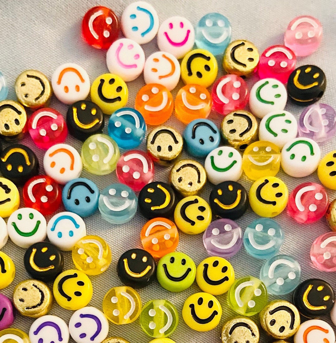 25pcs Smiley Face Acrylic Bead Mix, 7mm, Kandi Bead Mix, Y2K 90s Kawaii ...