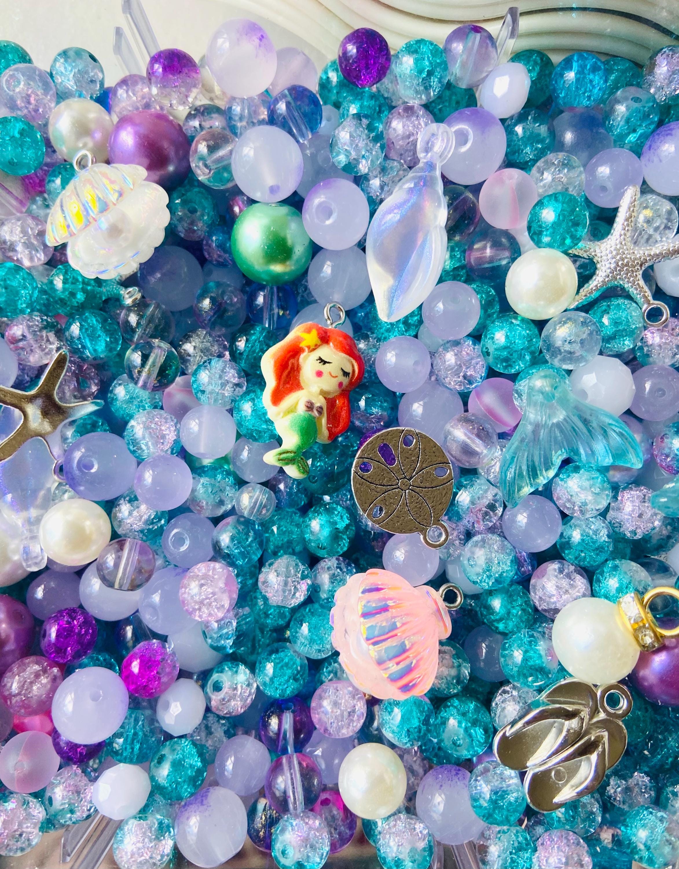 Mermaid Glass Bead Mix, Mermaid Theme Glass Beads, Mermaid Charms, Bead ...