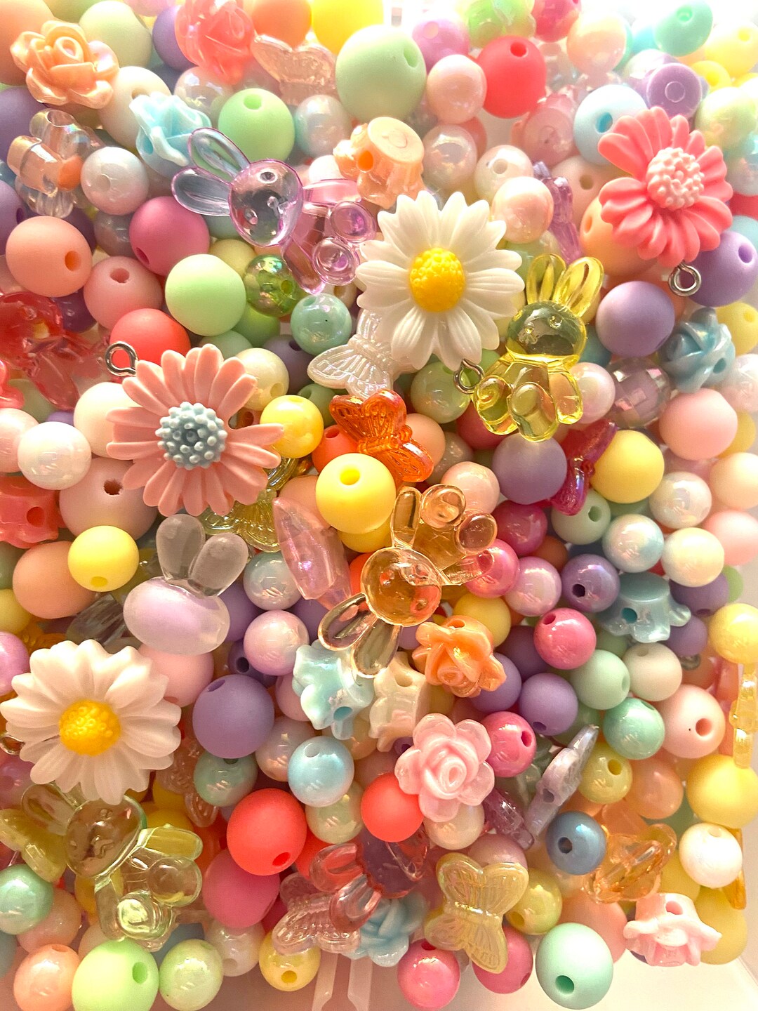 Easter Bead Mix, Pastel Flower Charm Kandi Bead Mix, BFF Bracelet Diy ...