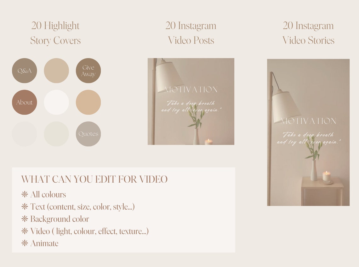Beige Instagram Template Post, Video for Feed and Story Blogger ...