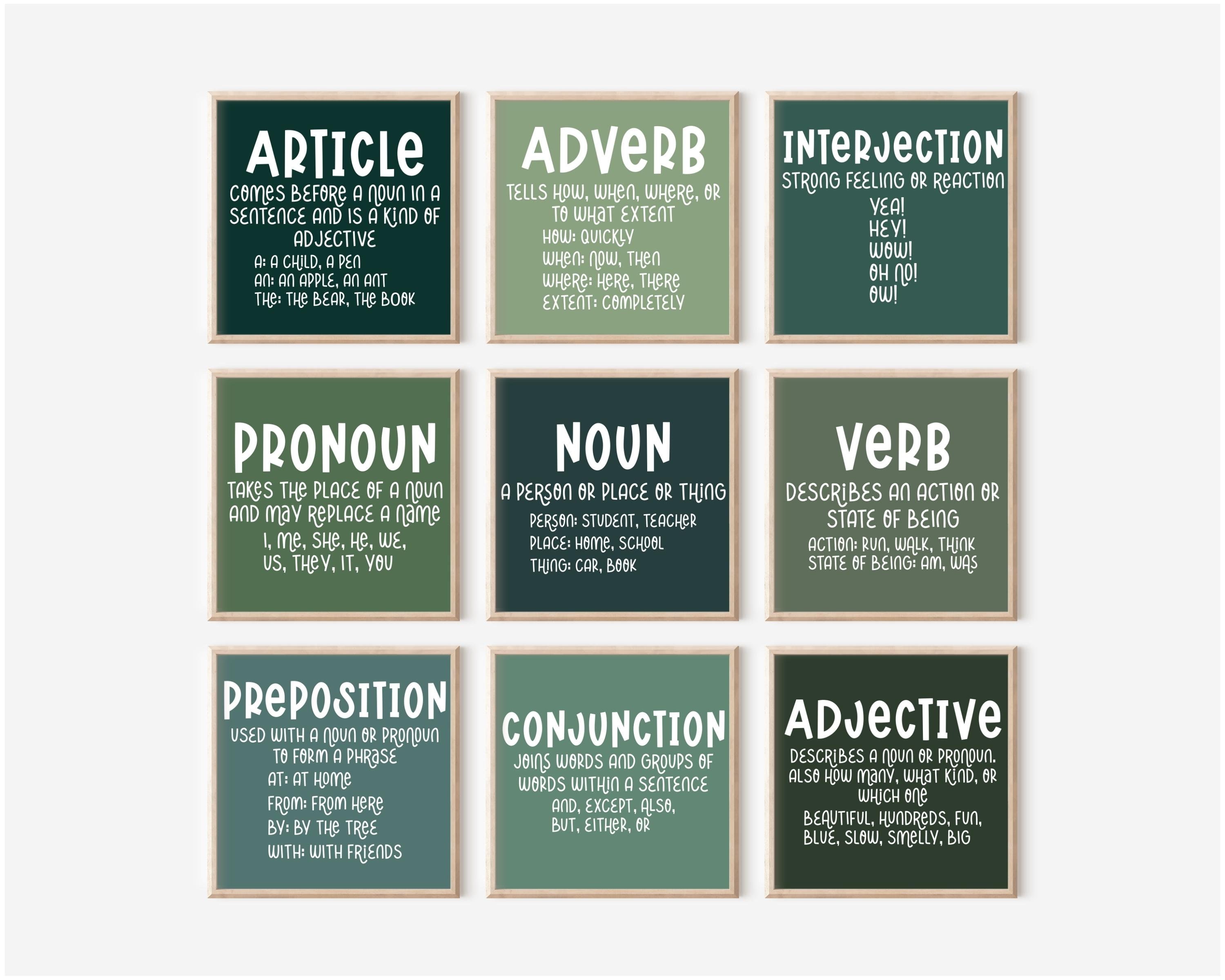 Digital Download Sage Green Grammar Posters, English Grammar Parts of ...