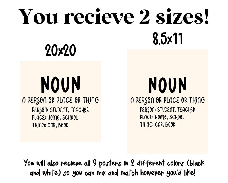 Digital Download Black and White Grammar Posters, English Grammar Parts ...