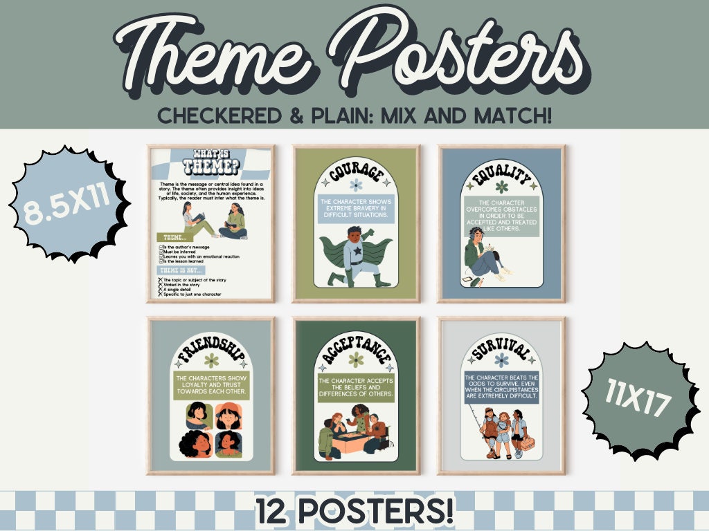 Theme Posters for Classroom, Blue and Green Retro Theme Posters, Trendy ...