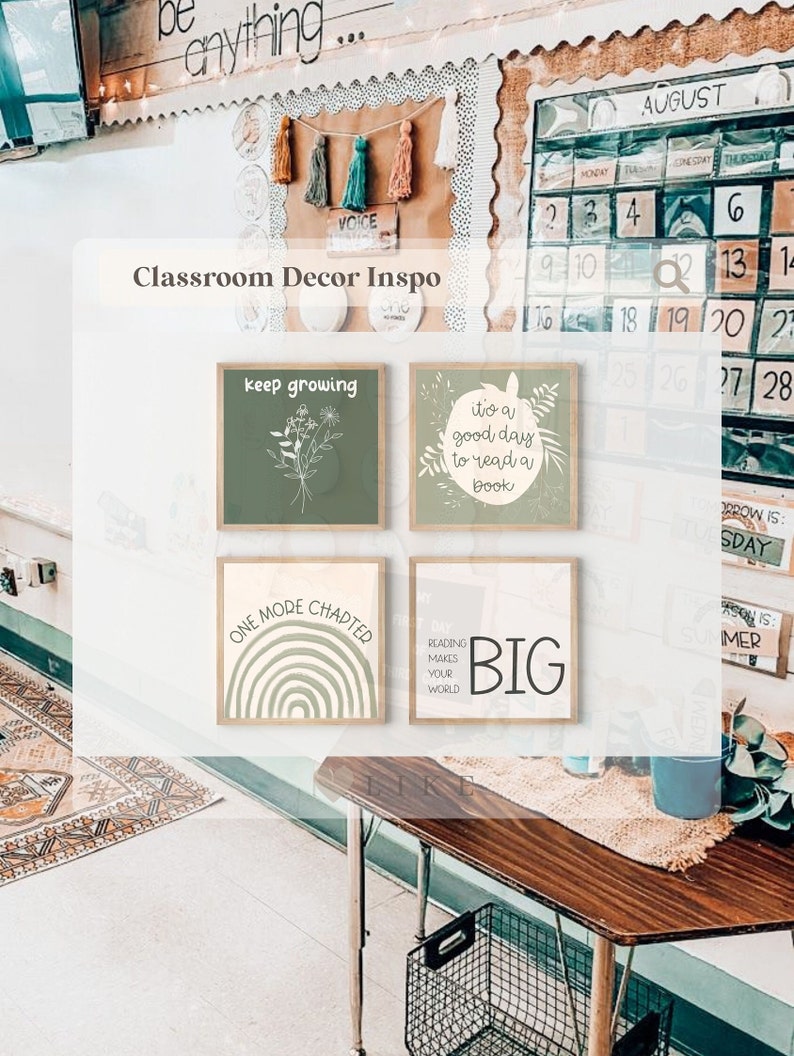 Digital Download 4 Posters // Boho Sage Green Classroom - Etsy