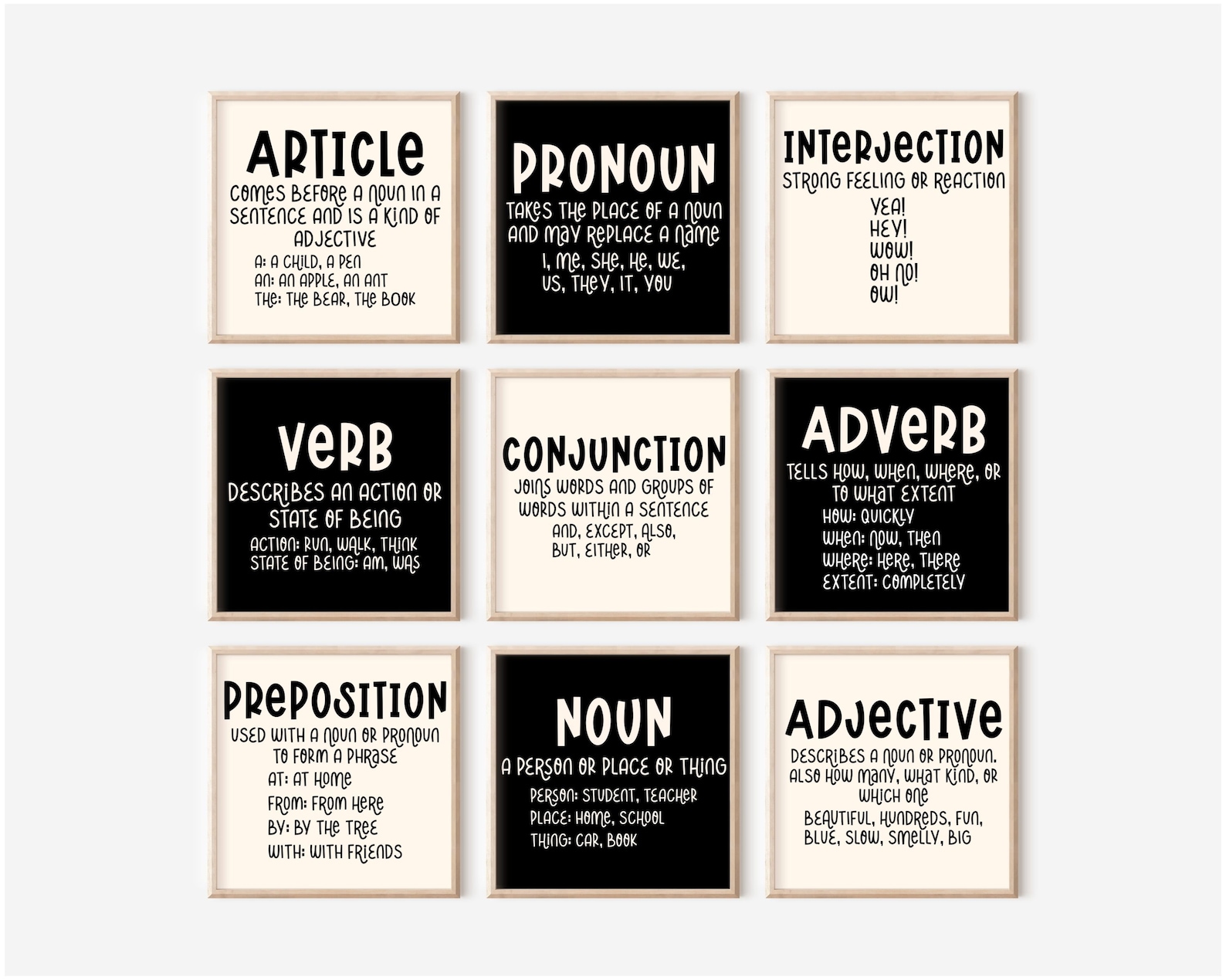 Digital Download Black and White Grammar Posters, English Grammar Parts ...