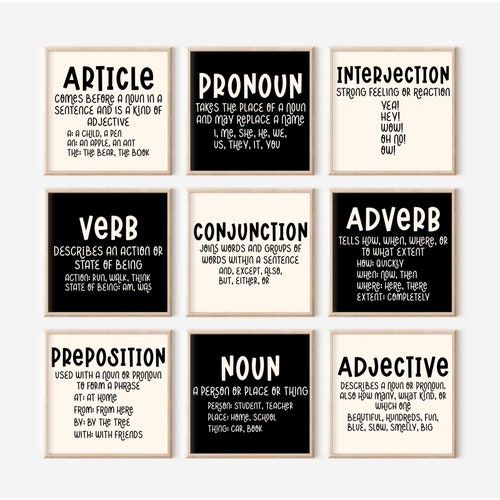 Digital Download Black and White Grammar Posters English - Etsy