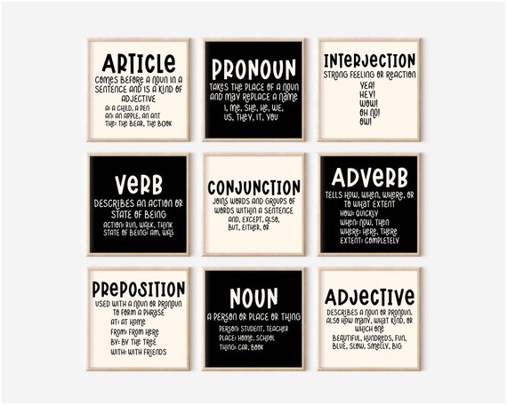 Digital Download Black and White Grammar Posters English - Etsy