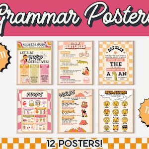 Grammar Posters for Classroom, Pink and Orange Retro Grammar Posters ...
