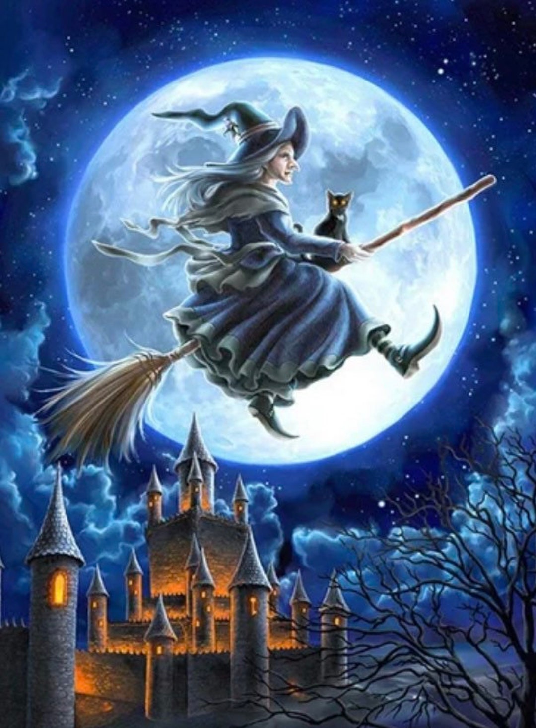 DIY Flying Witch Halloween Decor Partial Drill Diamond Painting Craft ...