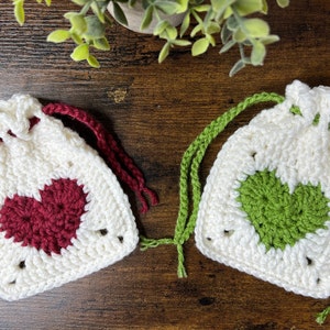Heart Drawstring Pouch | Crochet Heart Granny Square Drawstring Pouch ...