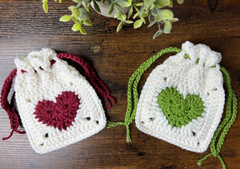 Heart Drawstring Pouch Crochet Heart Granny Square Drawstring Pouch ...