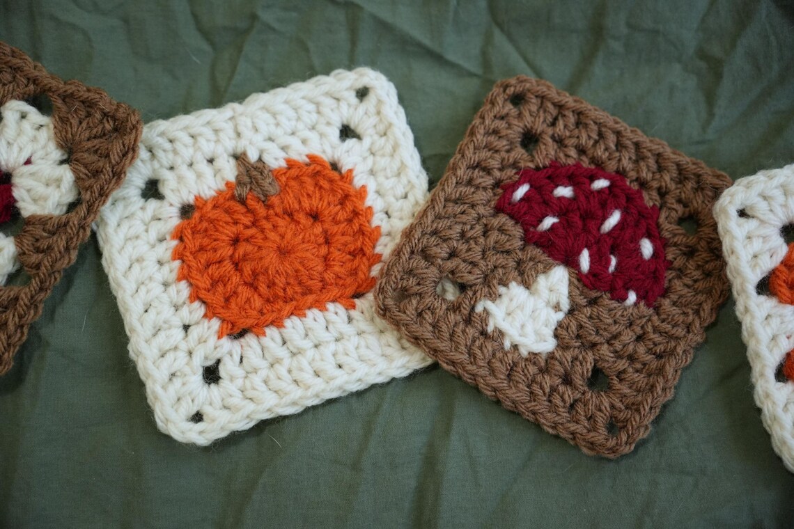 Fall Granny Square Patterns | Pumpkin Granny Square | Mushroom Granny ...