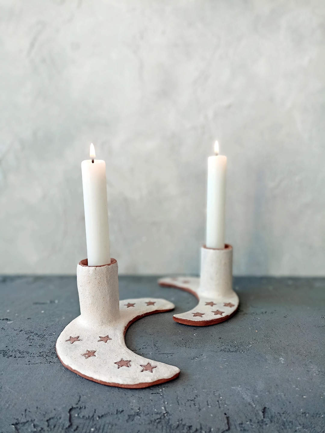 Crescent Moon Ceramic Candle Holder, Handmade Candle Stick Tray, Gift ...