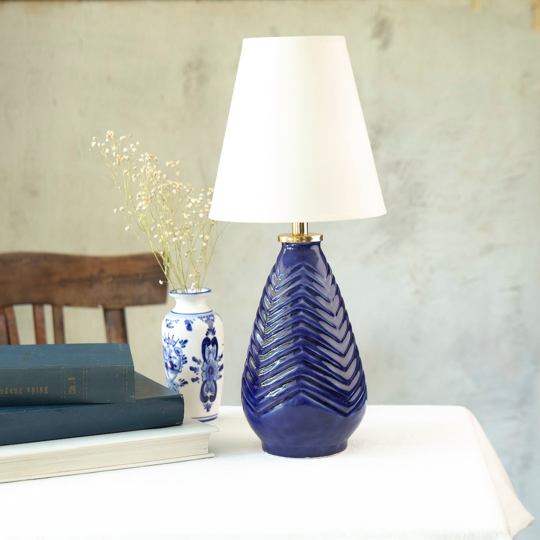 Navy Blue Table Lamp, A Pair of Table Lamps in Blue, Handmade Pottery ...