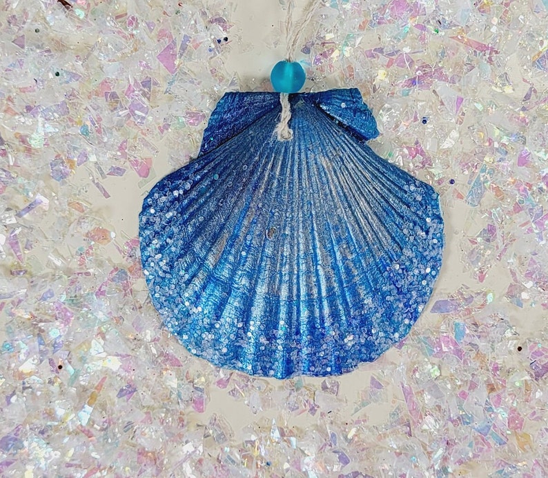 Handmade Glitter Seashell Ornament: Blue Beach Decor - Etsy