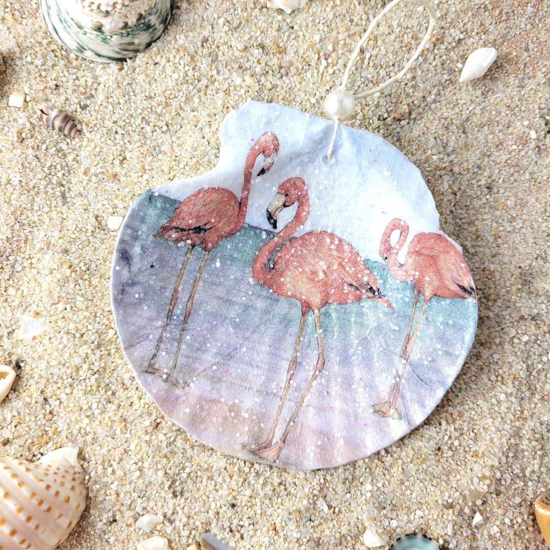 Handmade Pink Flamingo Decoupage Scallop Shell Ornament: Beach Decor - Etsy