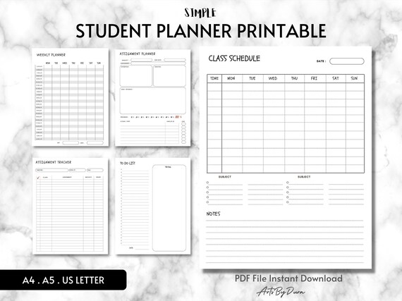 Student Planner Assignment Tracker Homework Planner Class - Etsy