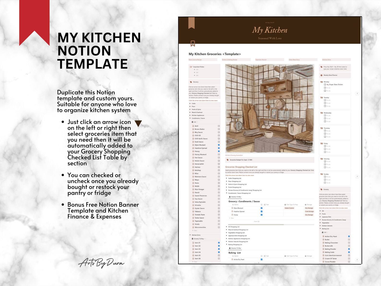 Kitchen Organizer Notion Template, Groceries, Recipe Planner - Etsy