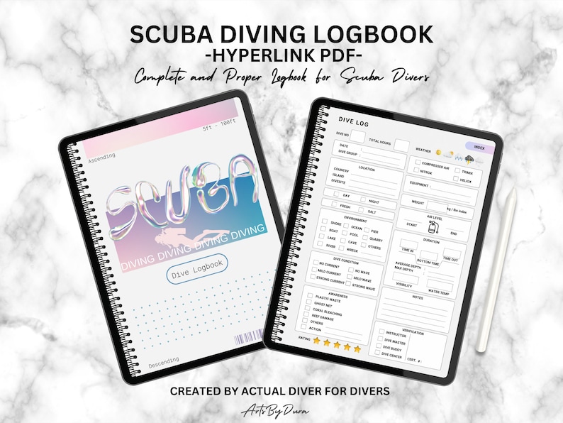 Scuba Diving Log Book Planner, Dive Log Book Hyperlink Pdf, Scuba ...