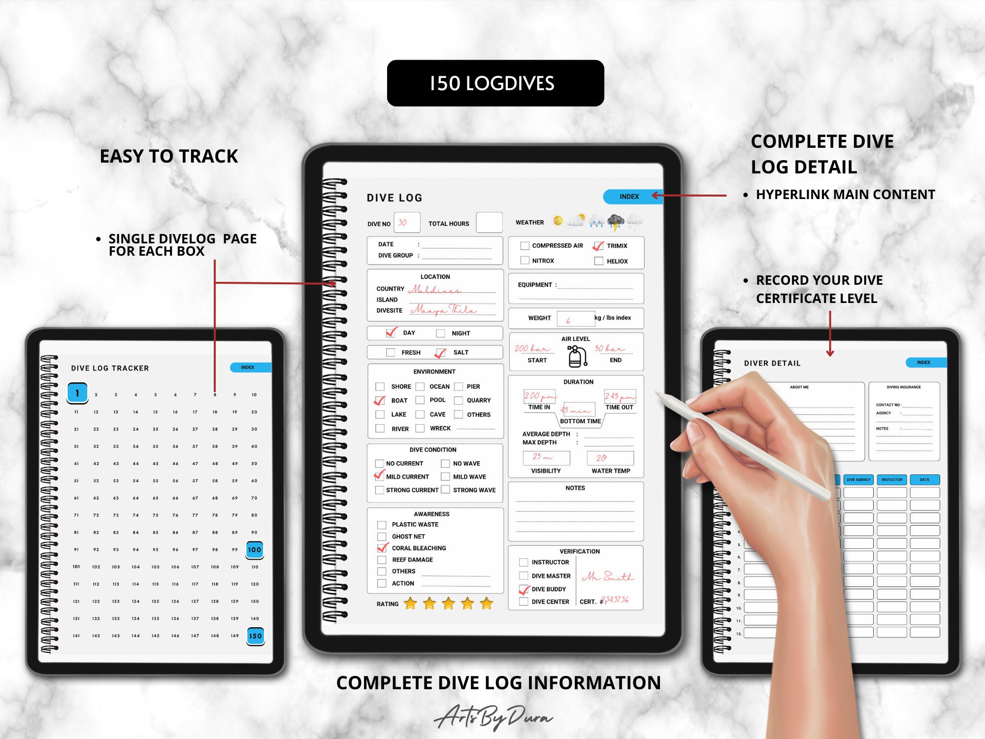 Scuba Diving Log Book Planner, Dive Log Book Hyperlink Pdf, Scuba ...
