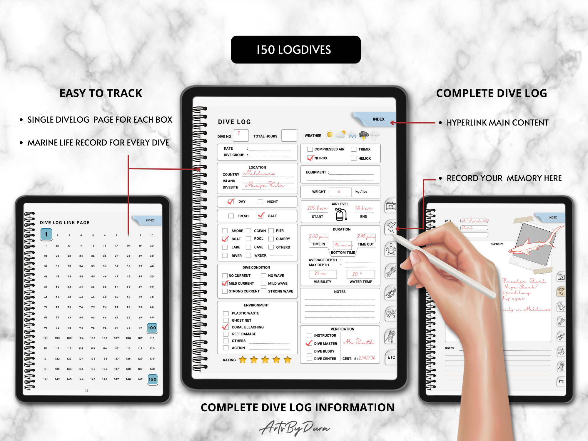 Scuba Diving Log Book Planner, Dive Log Book Hyperlink Pdf, Scuba ...