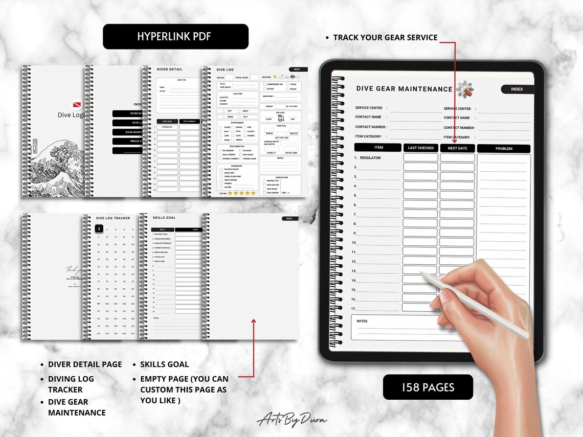 Scuba Diving Log Book Planner, Dive Log Book Hyperlink Pdf, Scuba ...