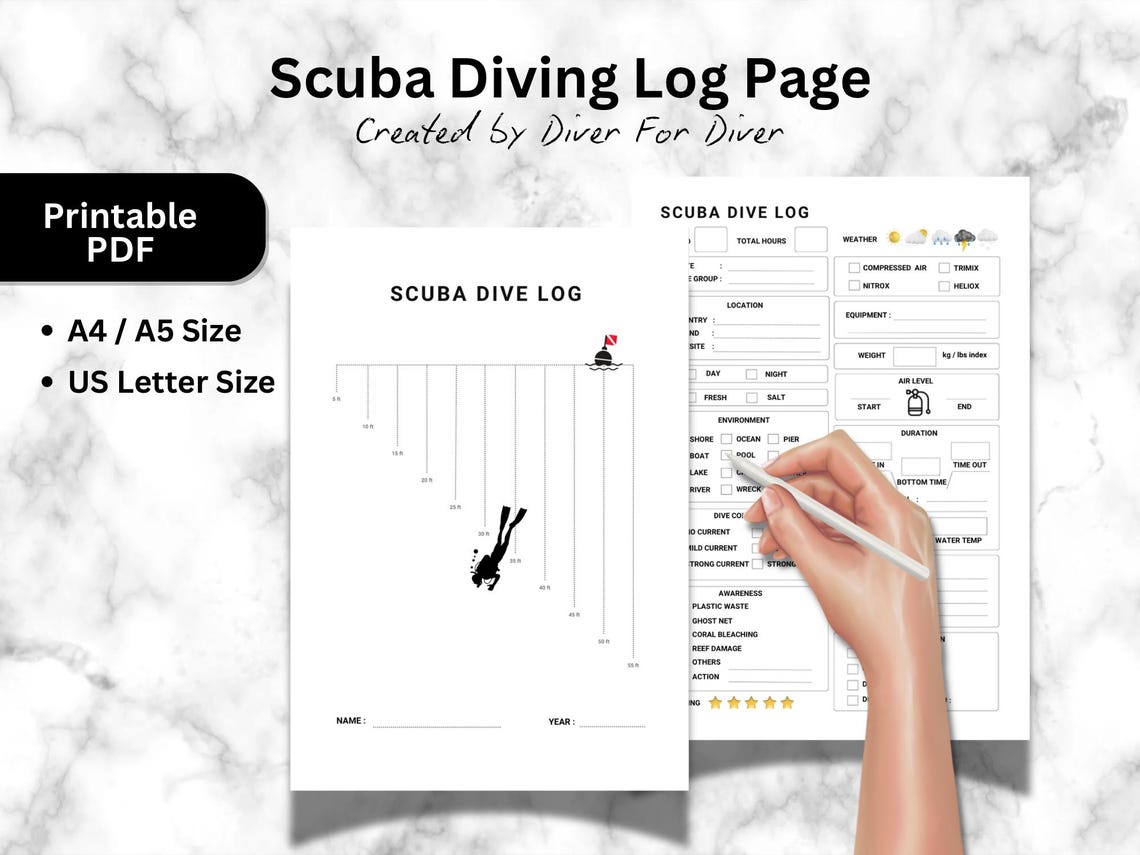 Scuba Diving Log Book, Dive Log Pdf, Dive Log, Printable - Etsy