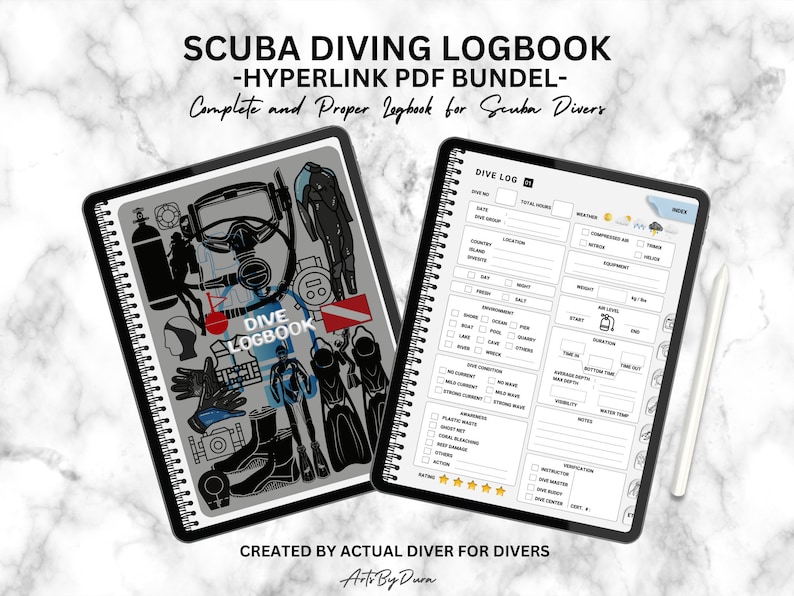 Scuba Diving Log Book Planner, Dive Log Book Hyperlink Pdf, Scuba ...
