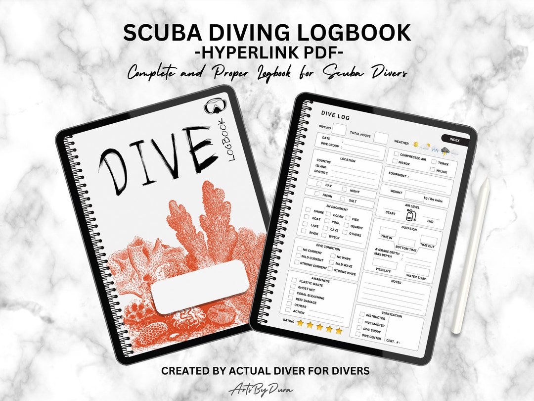 Scuba Diving Log Book Planner, Dive Log Book Hyperlink Pdf, Scuba ...