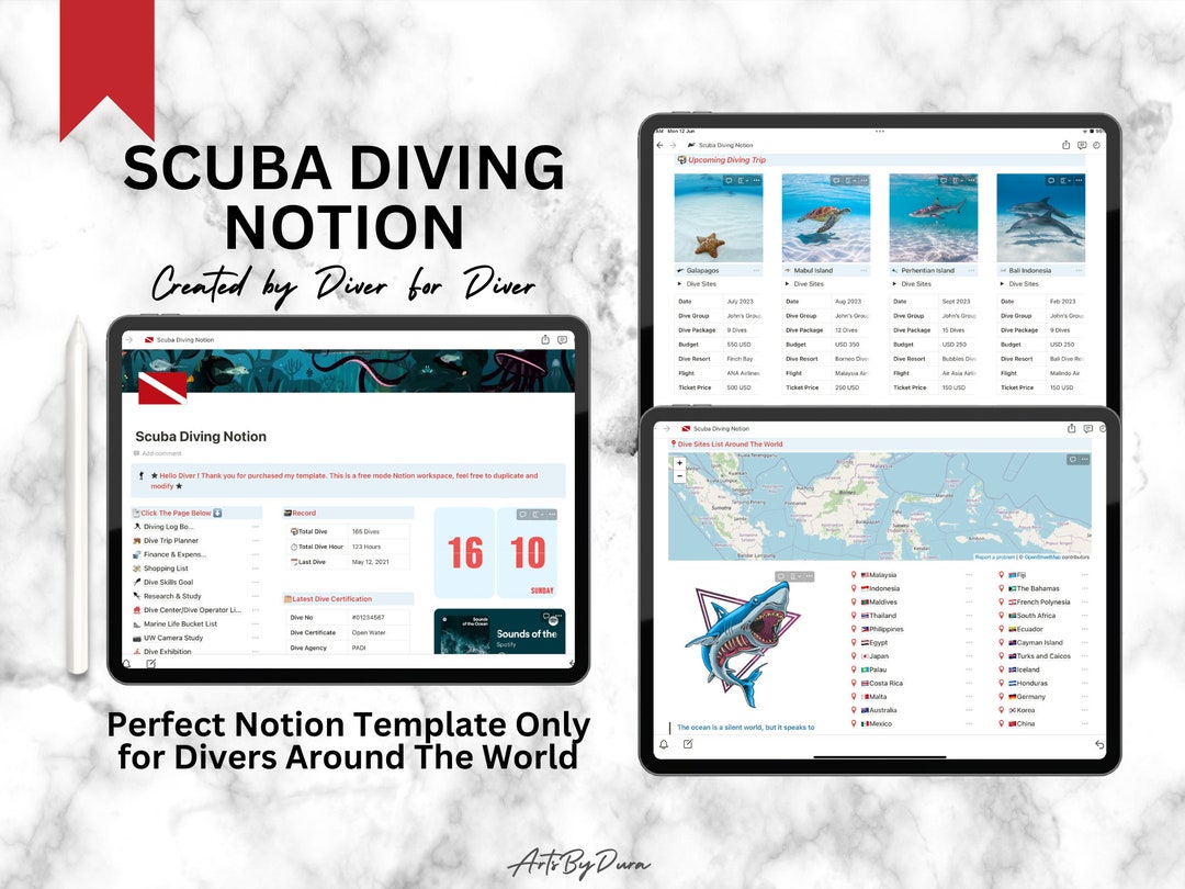 Scuba Diving Notion Template, Scuba Diving Log Book, Dive Log Book ...